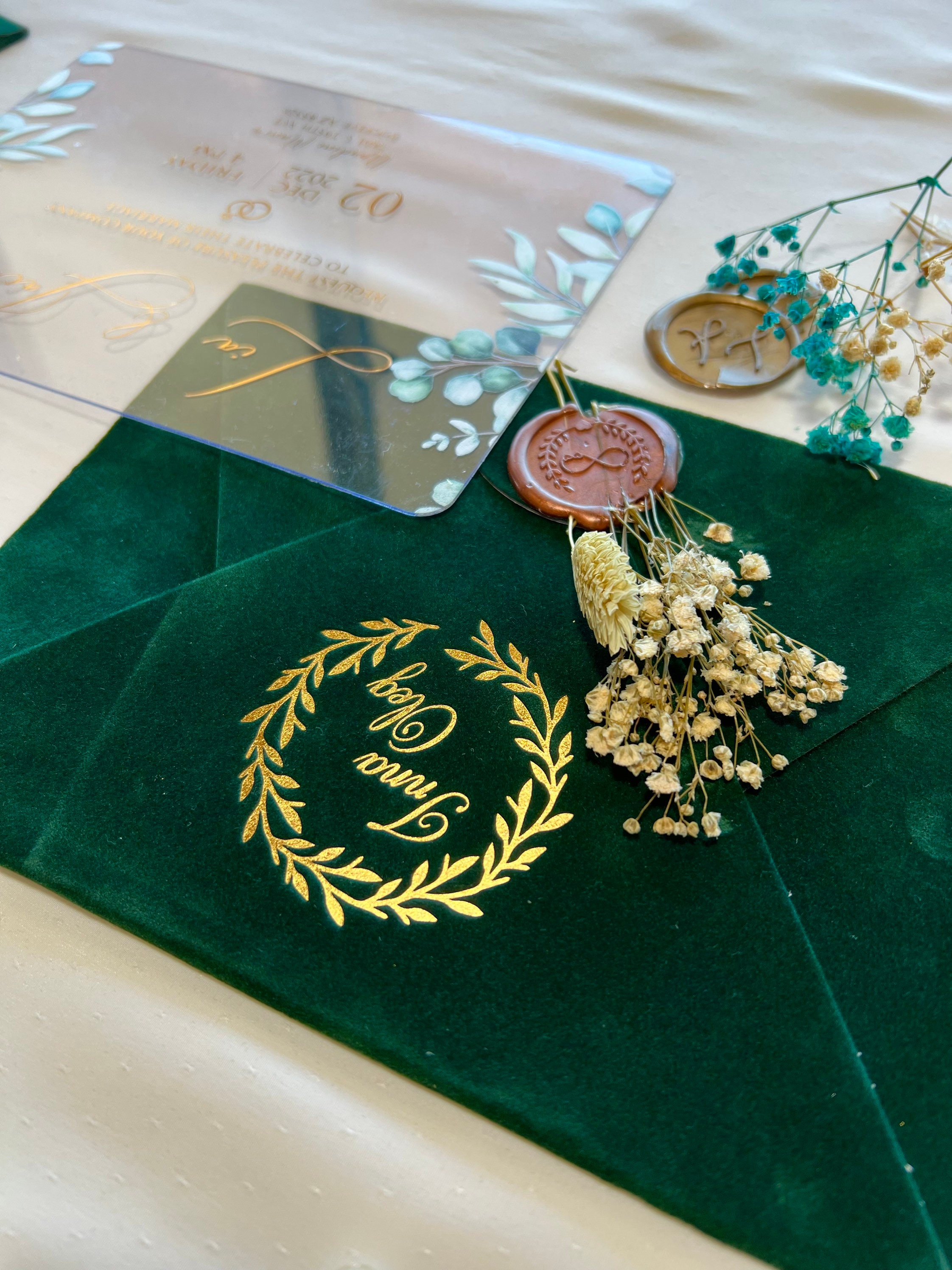 Wedding Invitation. Luxury Green Velvet Envelope With Elegant - Etsy Canada