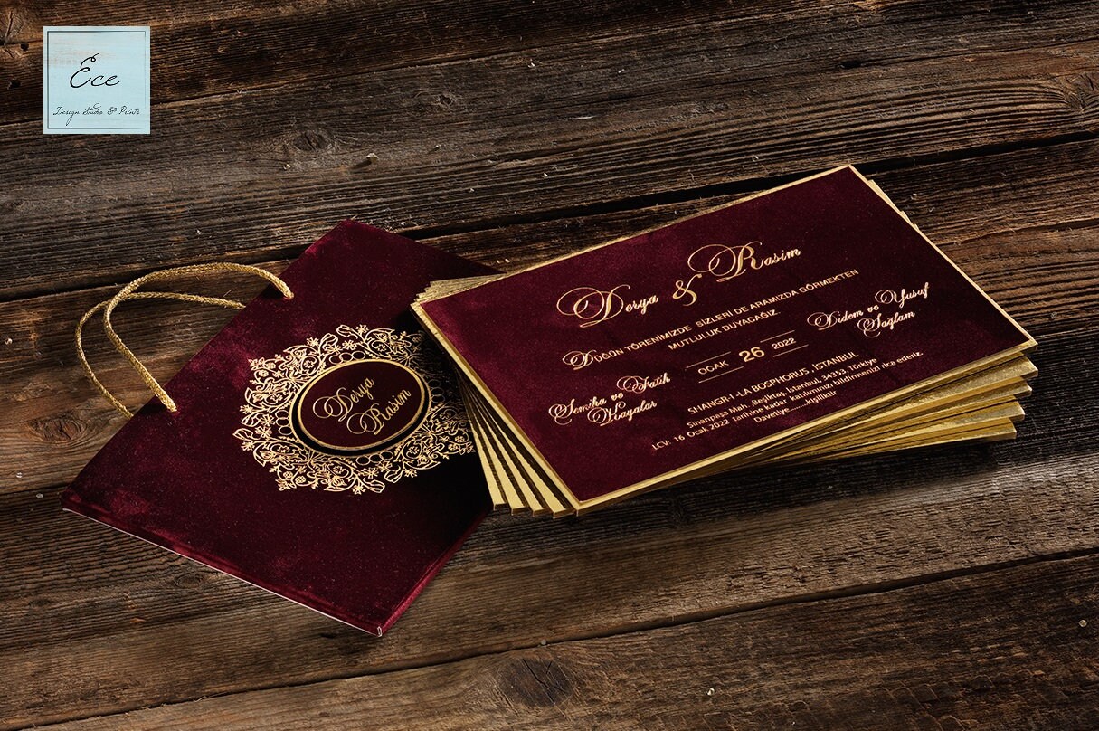 Wedding Invitation. Luxury Red Velvet Invitation With Bag - Etsy Canada