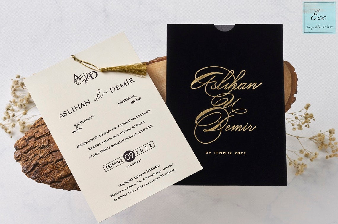 Wedding Invitation. Luxury Black Velvet Envelope With Stylish - Etsy