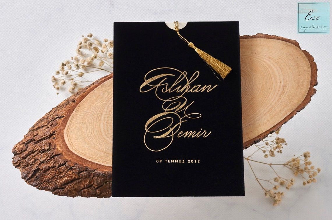 Wedding Invitation. Luxury Black Velvet Envelope With Stylish - Etsy