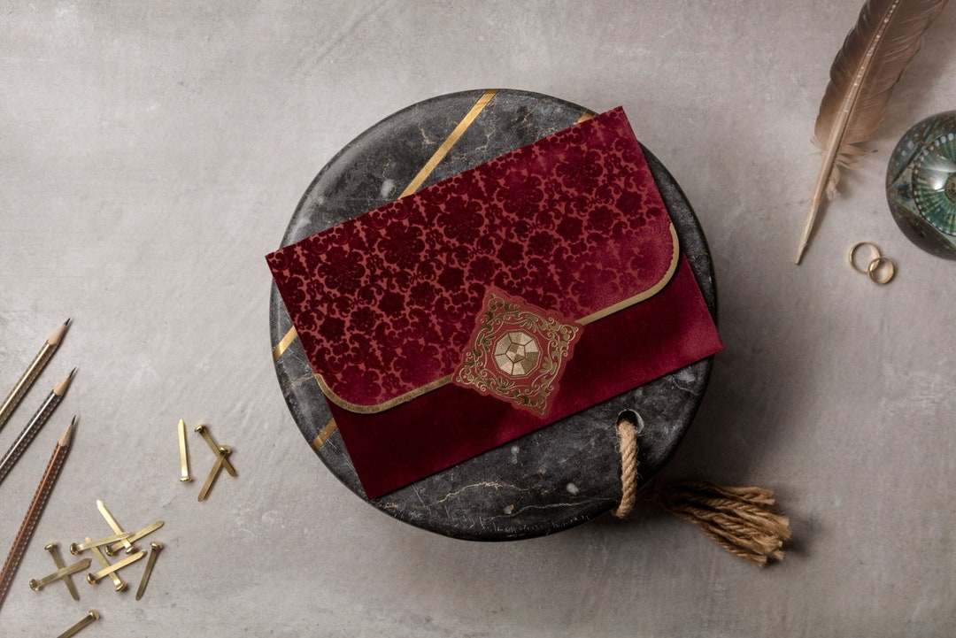 Wedding Invitation. Luxury Red Velvet Invitation With Stylish Design ...