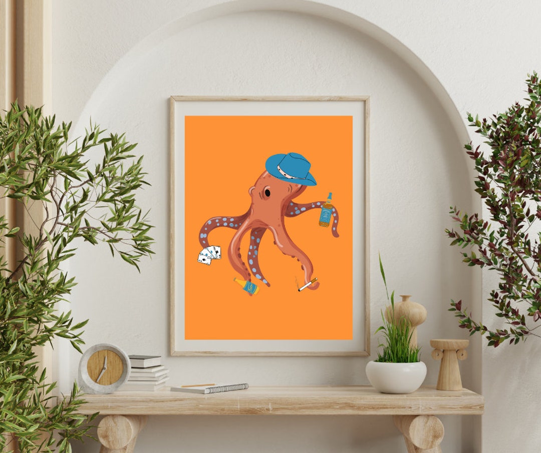 Drunken Cowboy Octopus Poster - Etsy