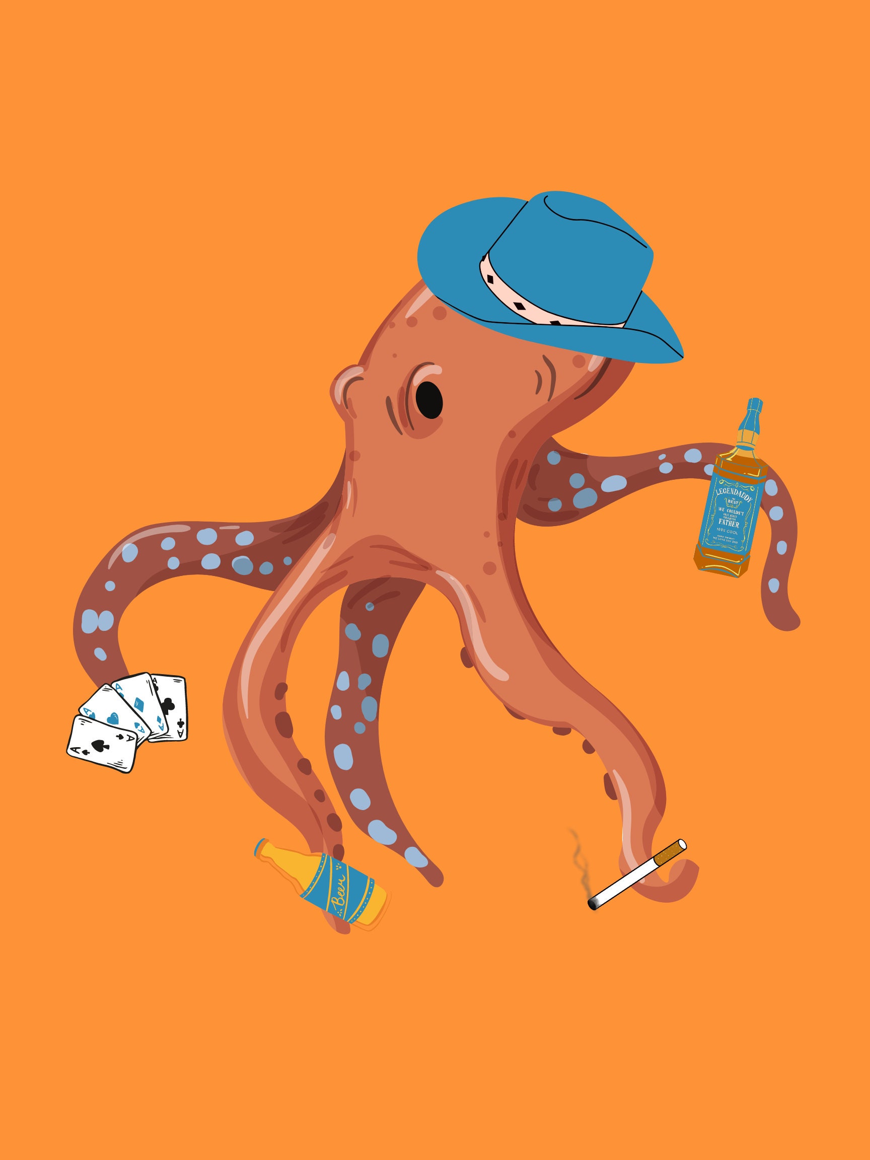 Drunken Cowboy Octopus Poster - Etsy