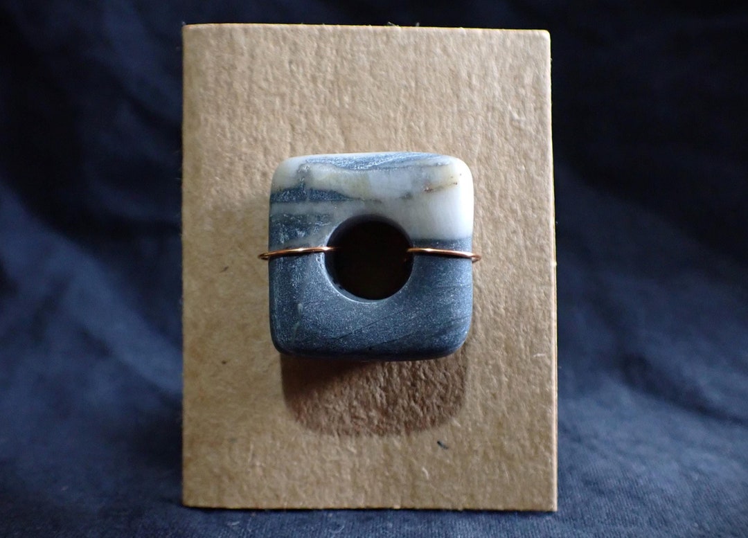 SQUARE Slate Grey Marbelled White QUARTZ Sacred Stone BEAD 8mm Handmade ...