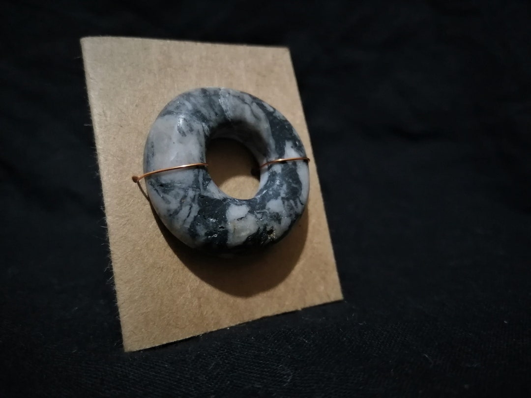 Marbled Black White GRANITE Flat DONUT Torus Sacred STONE Bead - Etsy