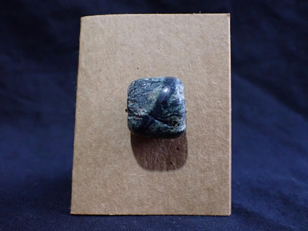 Weathered GREEN Black Banded Barrel SERPENTINE Sacred Stone BEAD 5mm ...