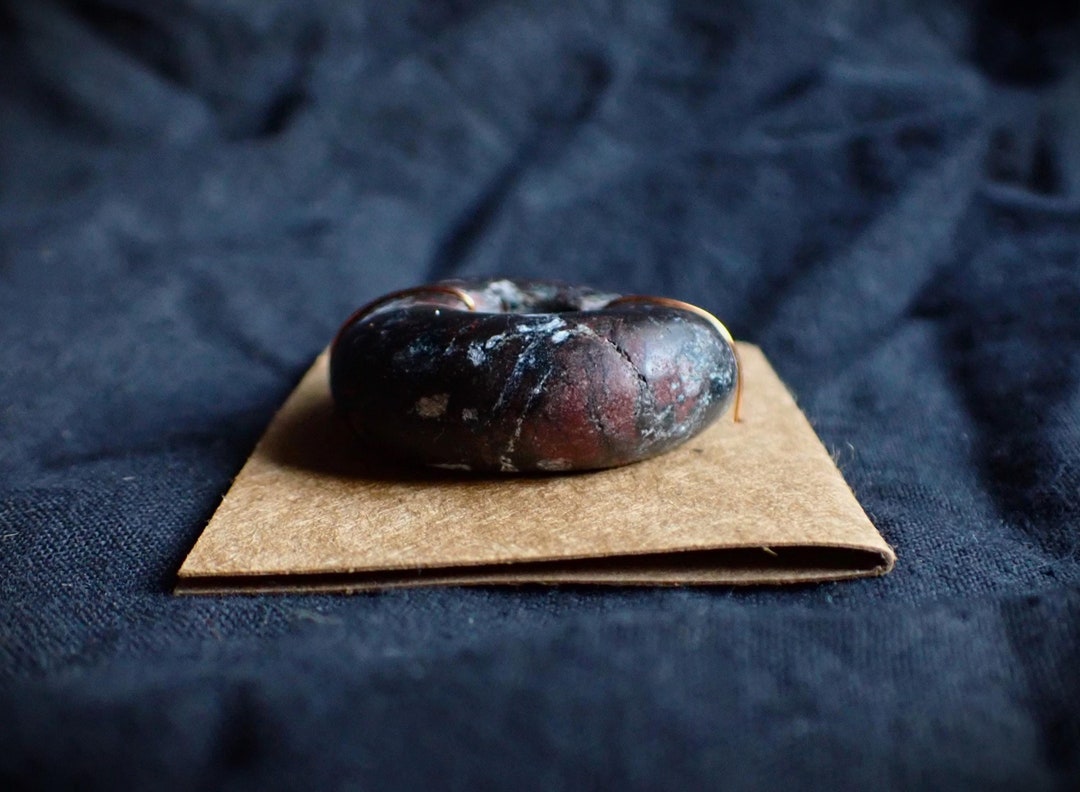 Flecked Wavy Dark RED Sacred Serpentine Toroidal STONE BEAD Pendant ...