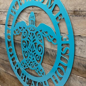 Personalized Sea Turtle Sign, Beach House Decor, Powder Coated, Metal ...