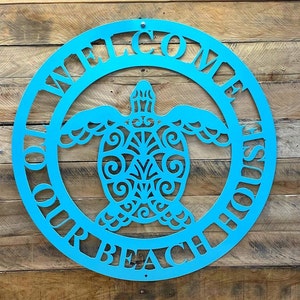 Personalized Sea Turtle Sign, Beach House Decor, Powder Coated, Metal ...