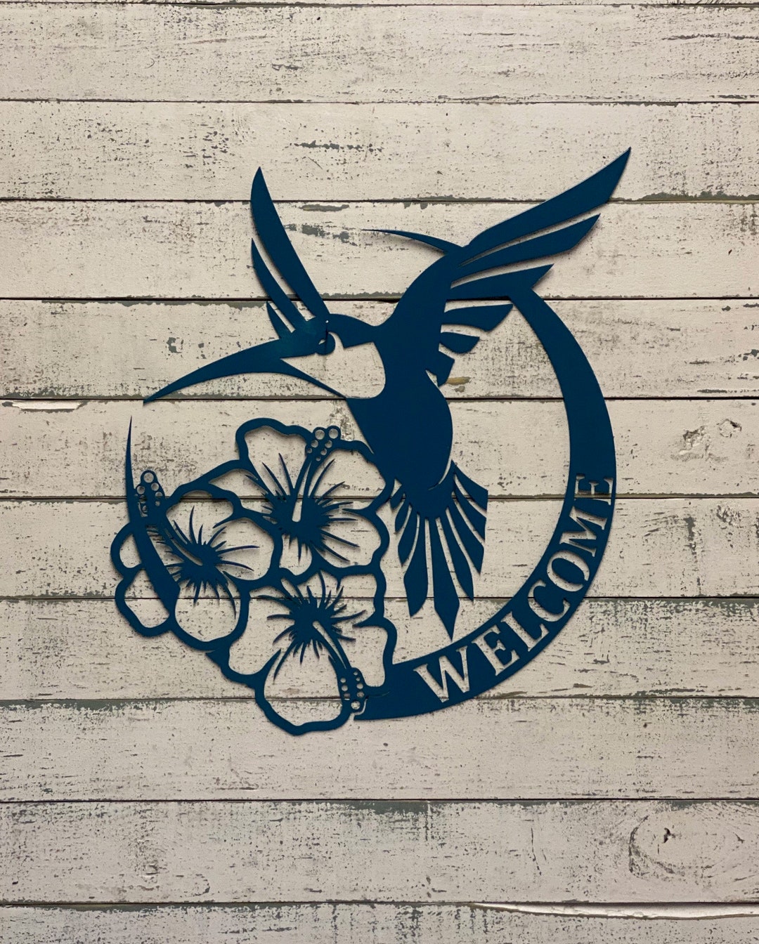 Hummingbird Hibiscus Welcome Sign Door Decor Bird Welcome Sign Metal ...