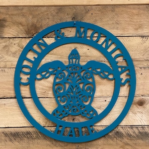 Personalized Sea Turtle Sign, Beach House Decor, Powder Coated, Metal ...