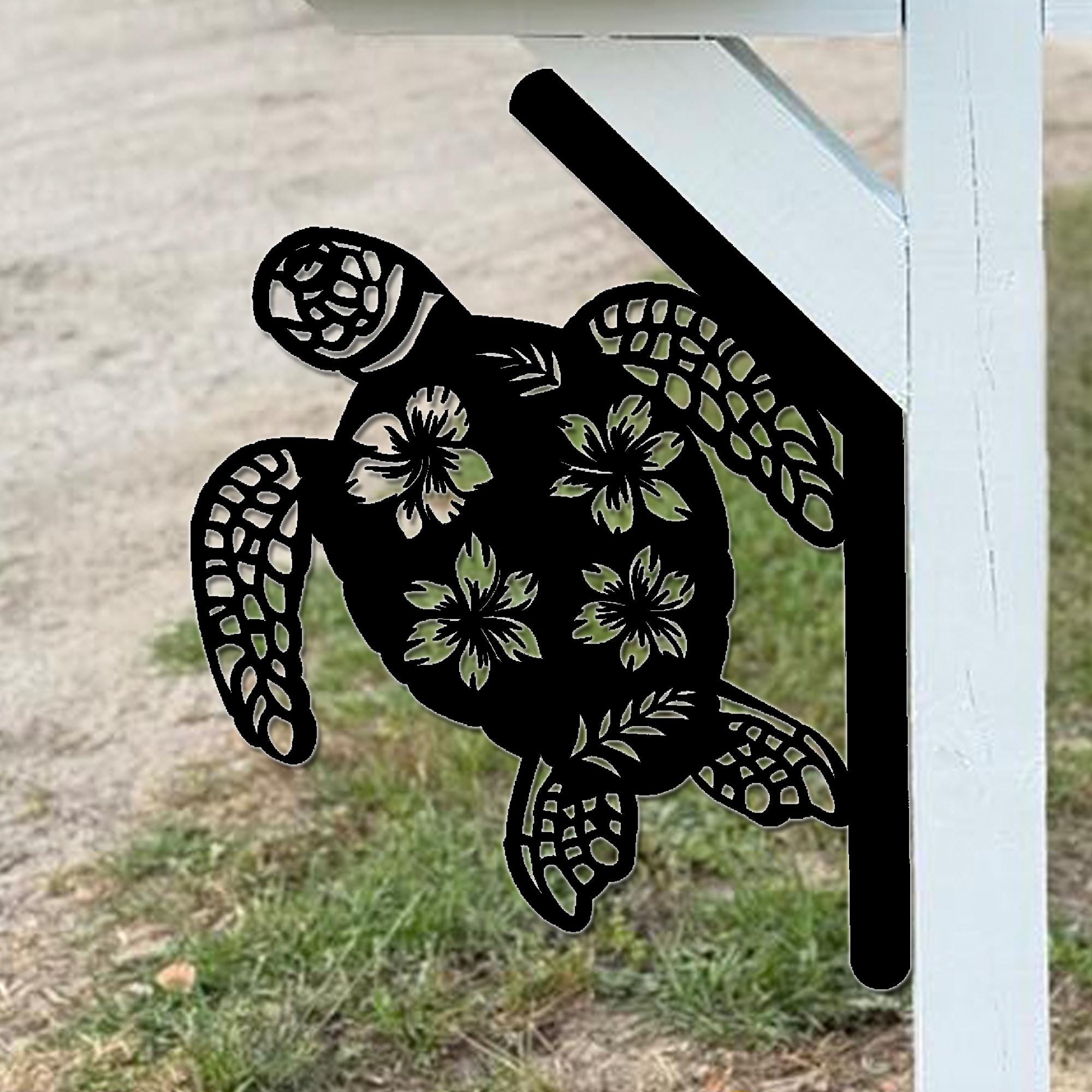 Floral Sea Turtle Mailbox Bracket – Black Powder Coated Metal Outdoor ...