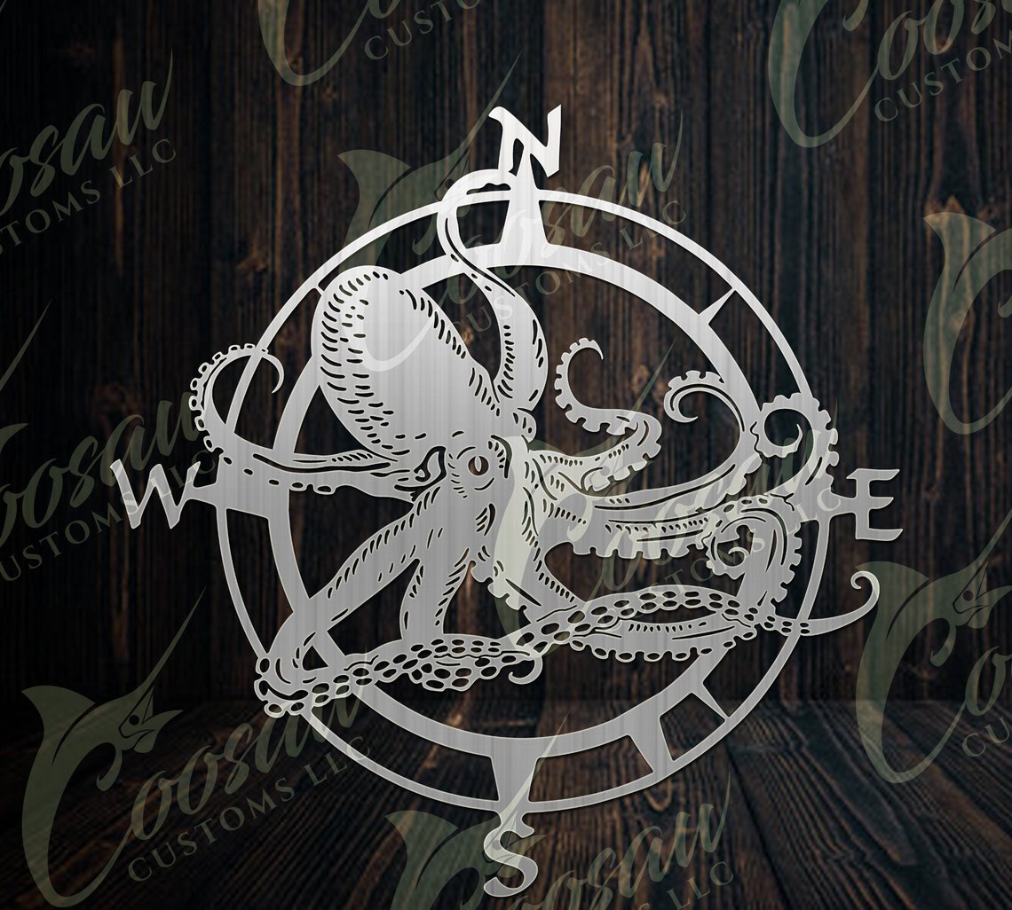 Octopus Compass Rose SVG DXF Octopus cut file for laser dxf | Etsy ...