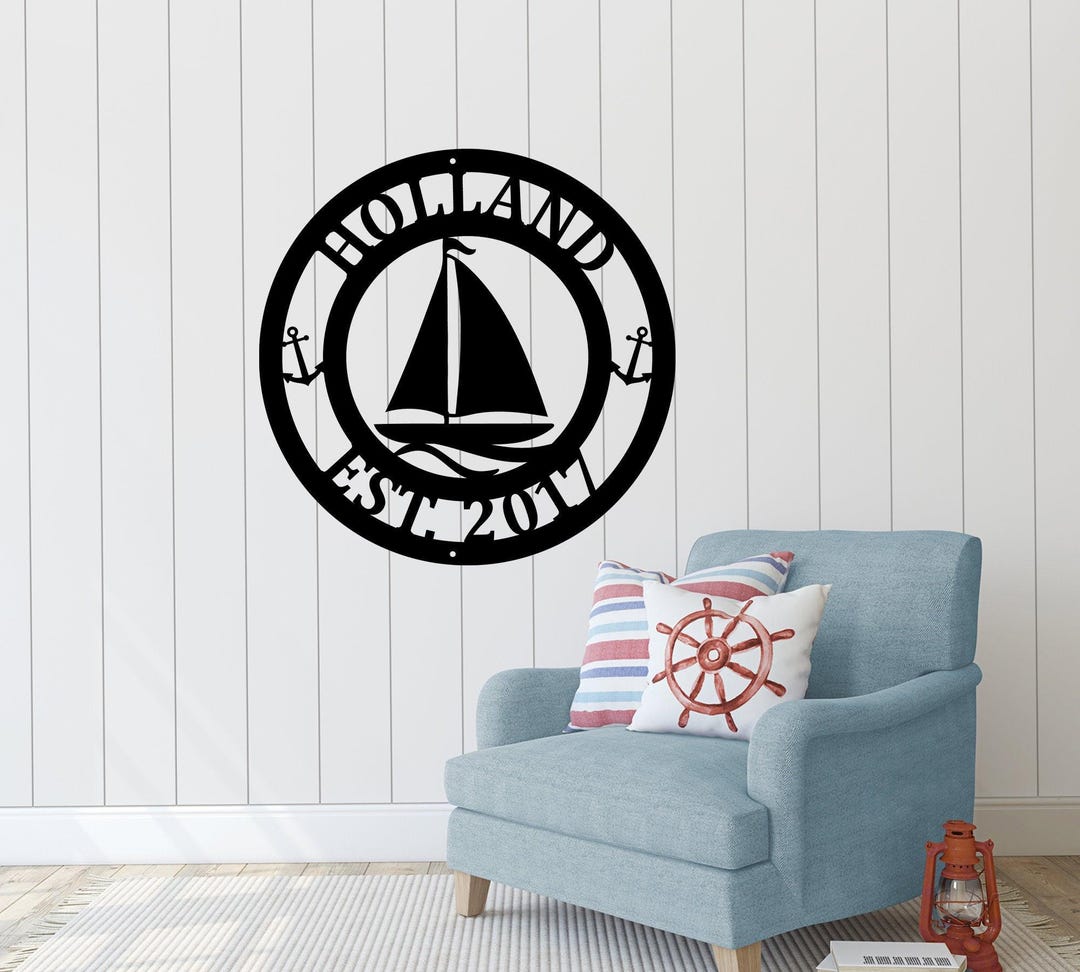 Personalized Sailboat Sign | Custom Beach House Wall Art | Nautical ...