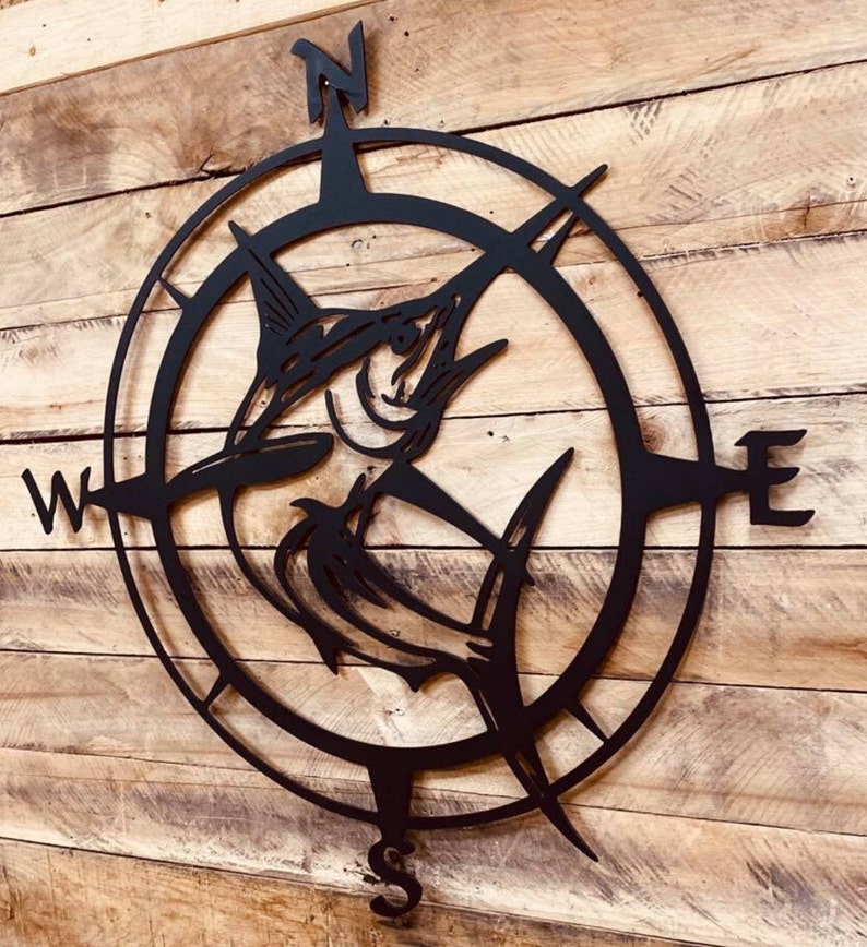 Nautical Marlin Metal Sign Compass Decor Metal Sign Handmade Etsy