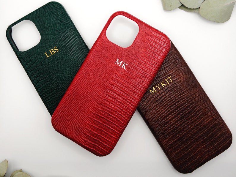 Personalized Green Croc Leather Monogram Phone Case for iPhone 16, 15 ...