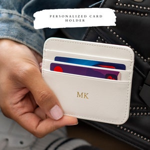 Handmade Personalised Monogram Card Holder, Vegan Leather Wallet, Slim ...