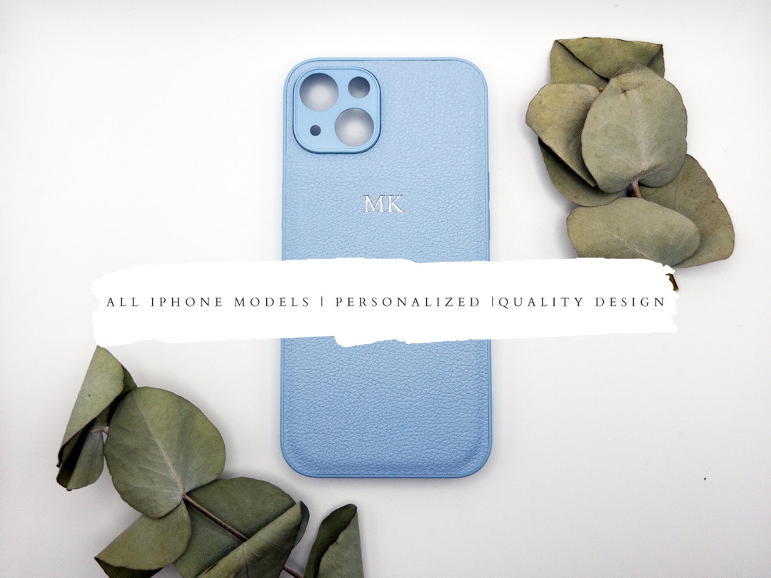 Cute Personalized Light Blue Monogram iPhone Case - Embossed Vegan ...