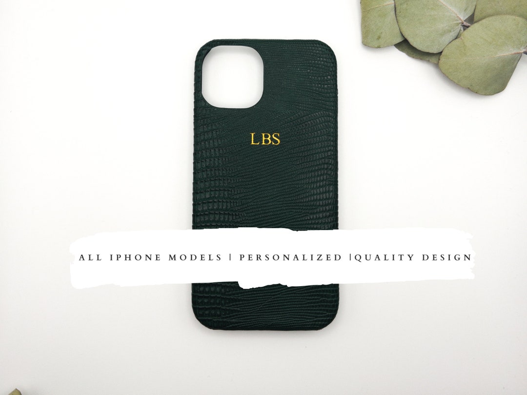 Personalized Green Croc Leather Monogram Phone Case for iPhone 16, 15 ...