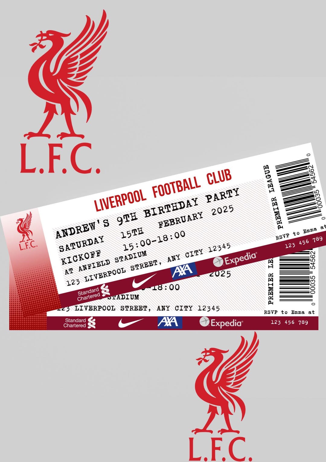 Liverpool Entrance Ticket Party Invitation Template, Liverpool Party ...