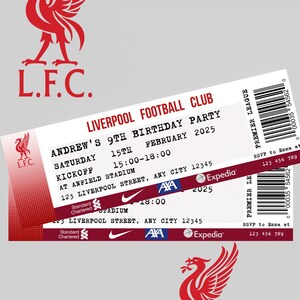 Liverpool Entrance Ticket Party Invitation Template, Liverpool Party ...
