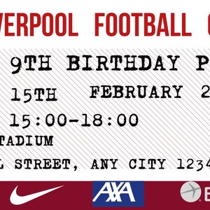 Liverpool Entrance Ticket Party Invitation Template, Liverpool Party ...