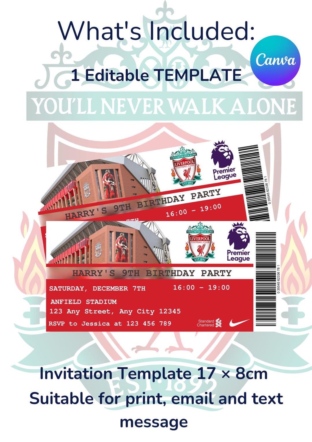 Liverpool Fc Birthday Party Invitation, Editable Template, Canva ...