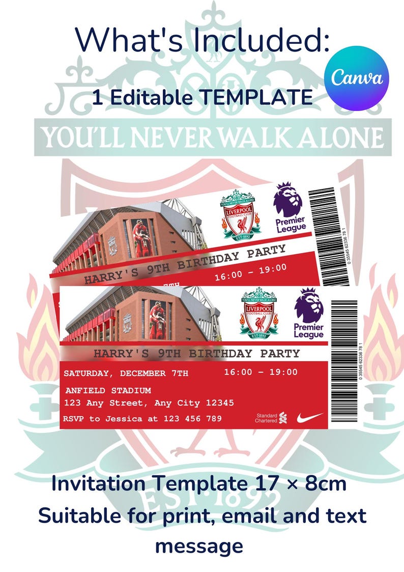 Liverpool Fc Birthday Party Invitation, Editable Template, Canva ...