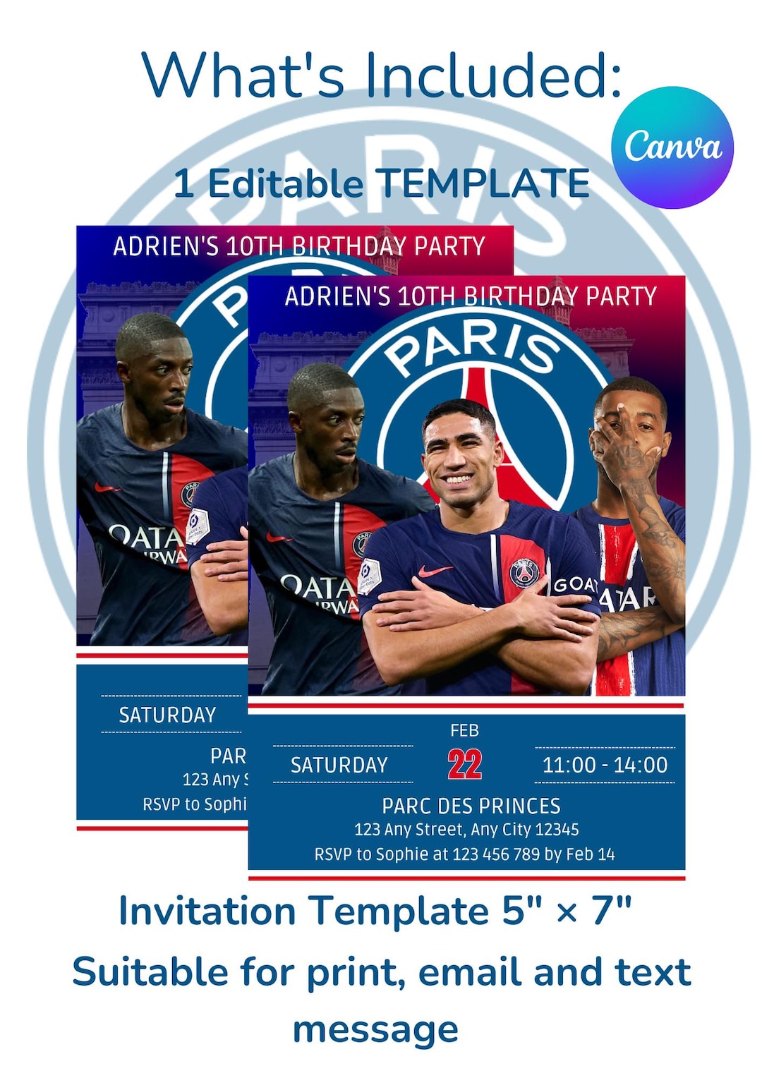 PSG Party Template Invitation, PSG Birthday Invitation, Invitation ...