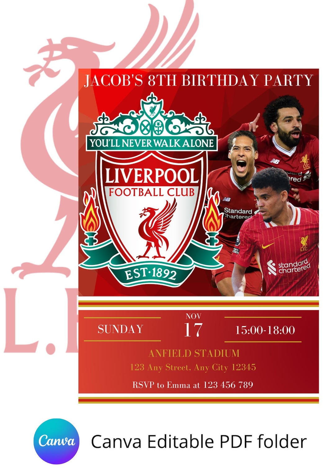 Liverpool Fc Birthday Party Invitation, Editable Template, Canva ...