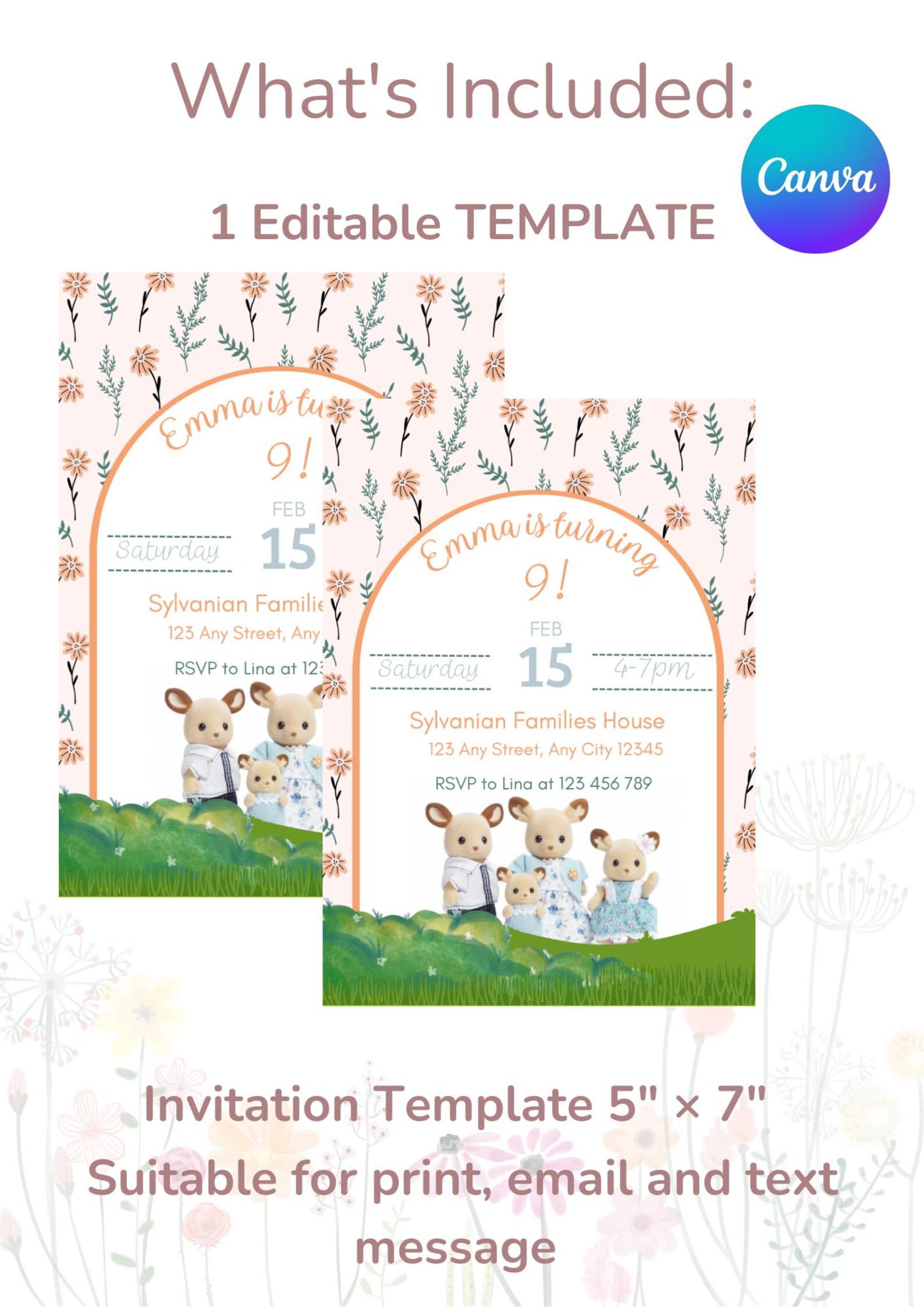 Sylvanian Families Birthday Invitation Template Canva Template Etsy