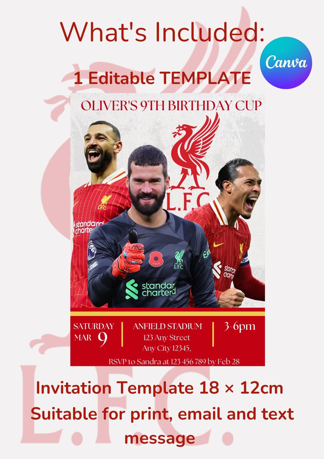 Liverpool Fc Birthday Party Invitation, Editable Template, Canva ...