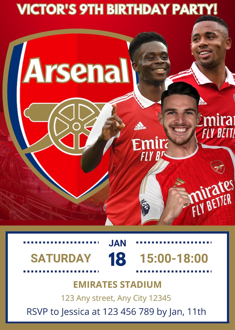 Arsenal Invitation, Invitation Template, Canva Template - Etsy