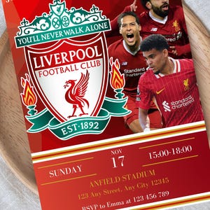 Liverpool Fc Birthday Party Invitation, Editable Template, Canva ...