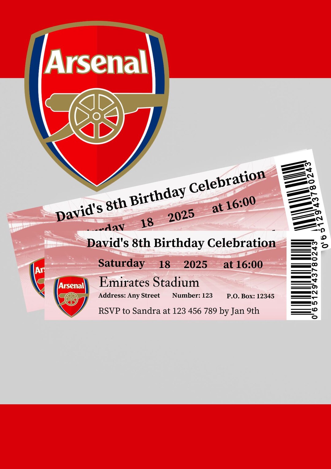 Arsenal Entrance Ticket Invitation, Canva Template Invitation - Etsy
