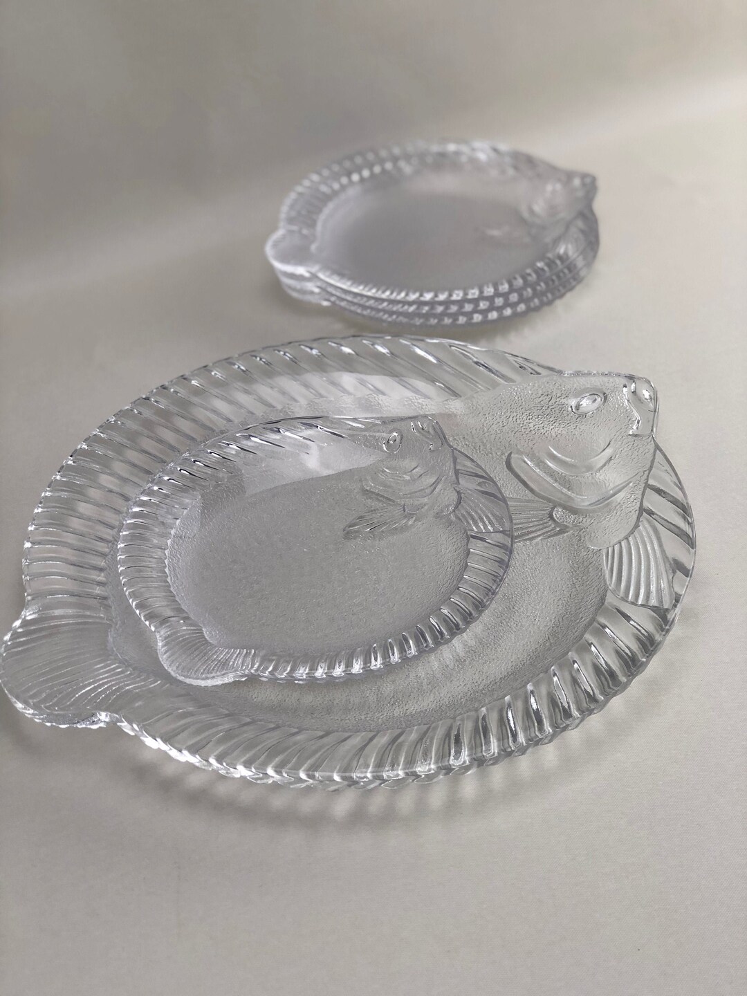 Vintage Pressed Glass Fish Platter and 4 Plates Set, Al Fresco Dining ...