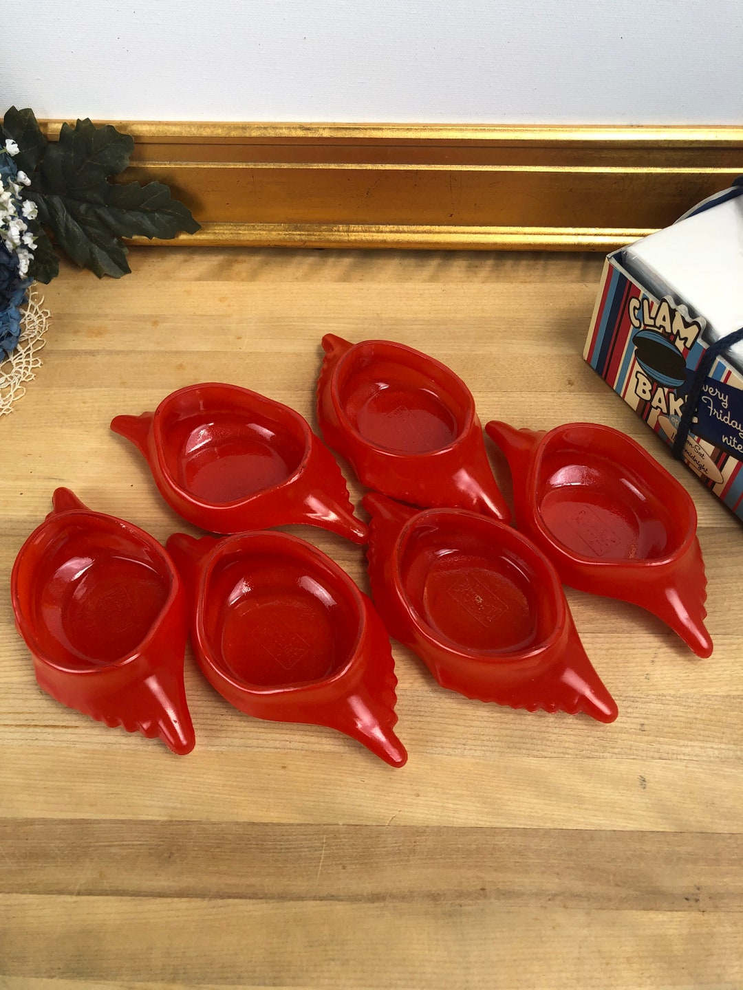 6 Vintage Red 1950 Glasbake Deviled Crab Baking Dishes, Oven Ware ...