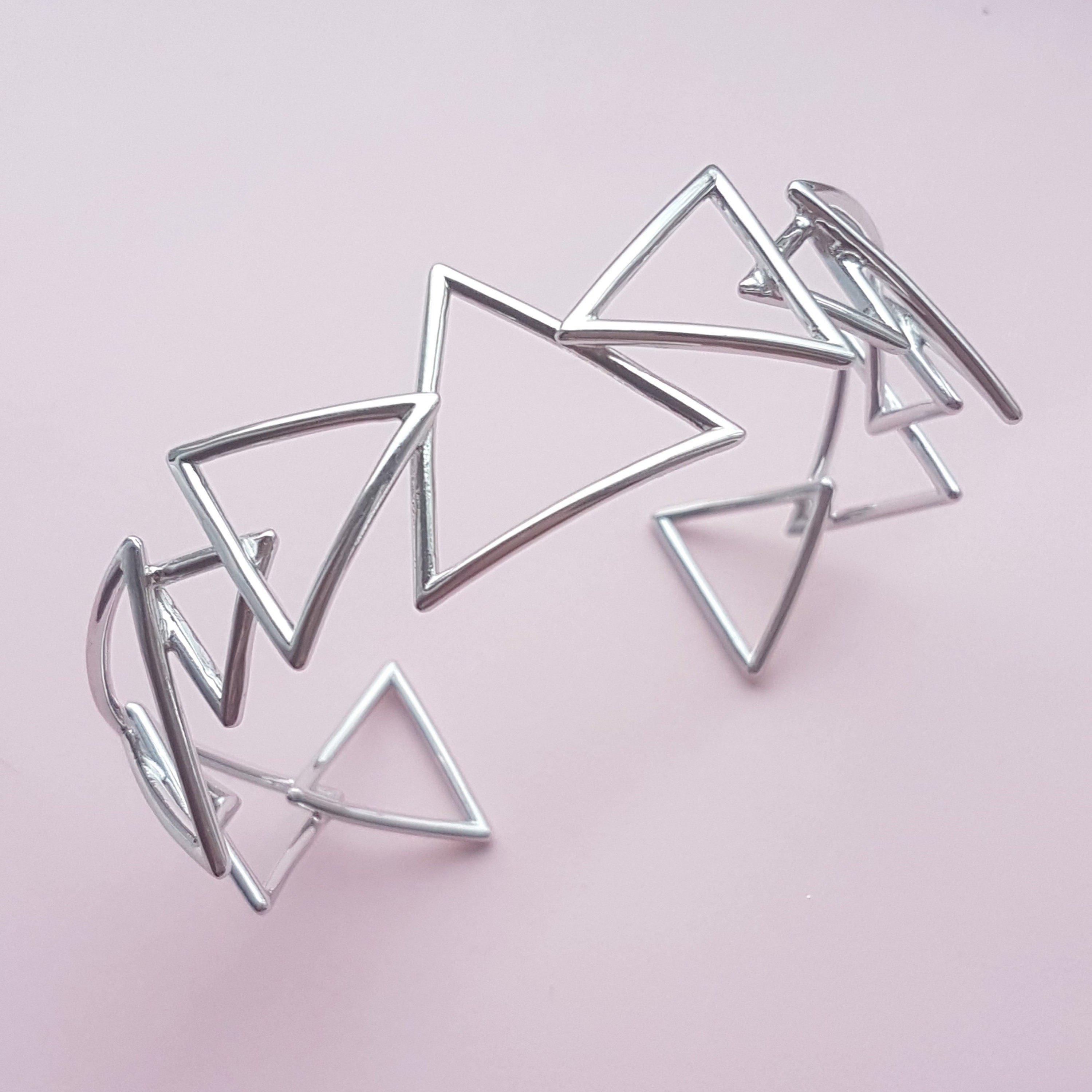 Geometric Cuff Bracelet Sterling Silver Three Peaks Triangle - Etsy