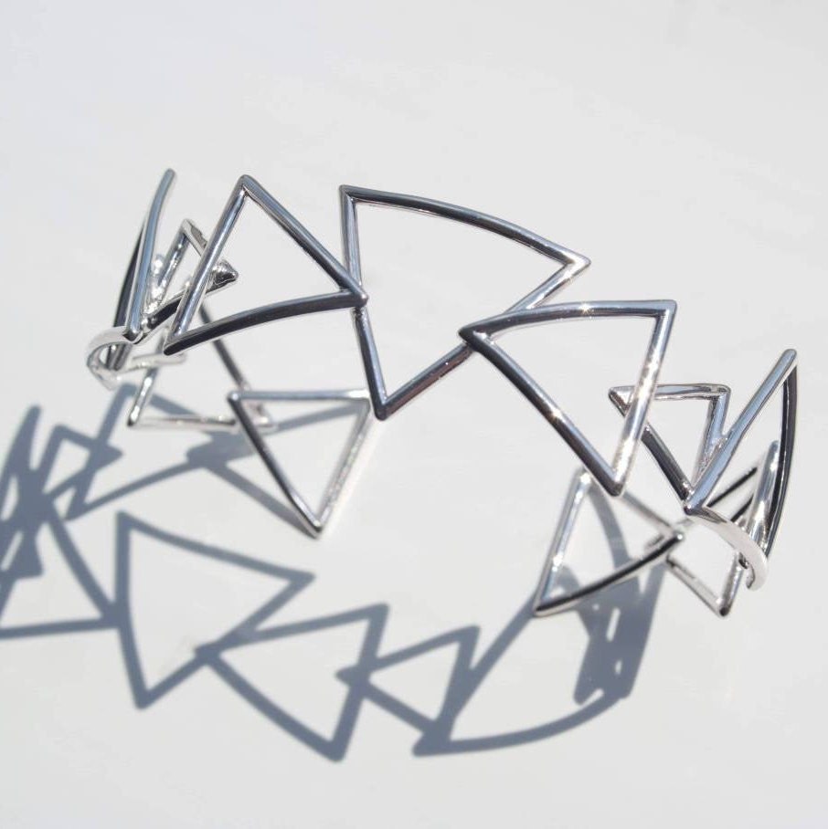 Geometric Cuff Bracelet Sterling Silver Three Peaks Triangle - Etsy
