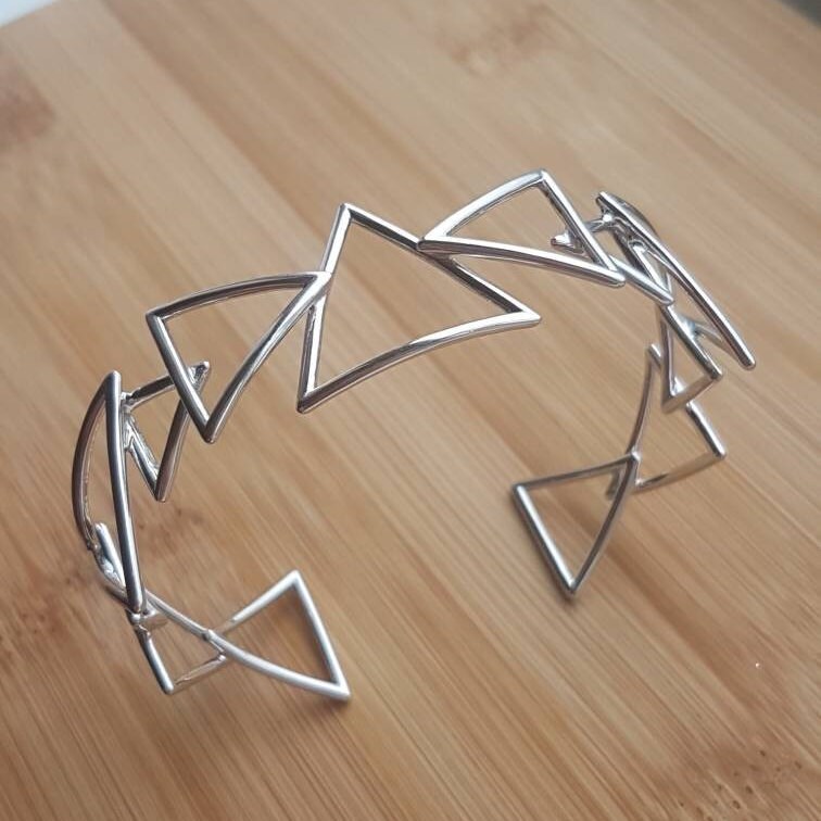 Geometric Cuff Bracelet Sterling Silver Three Peaks Triangle - Etsy