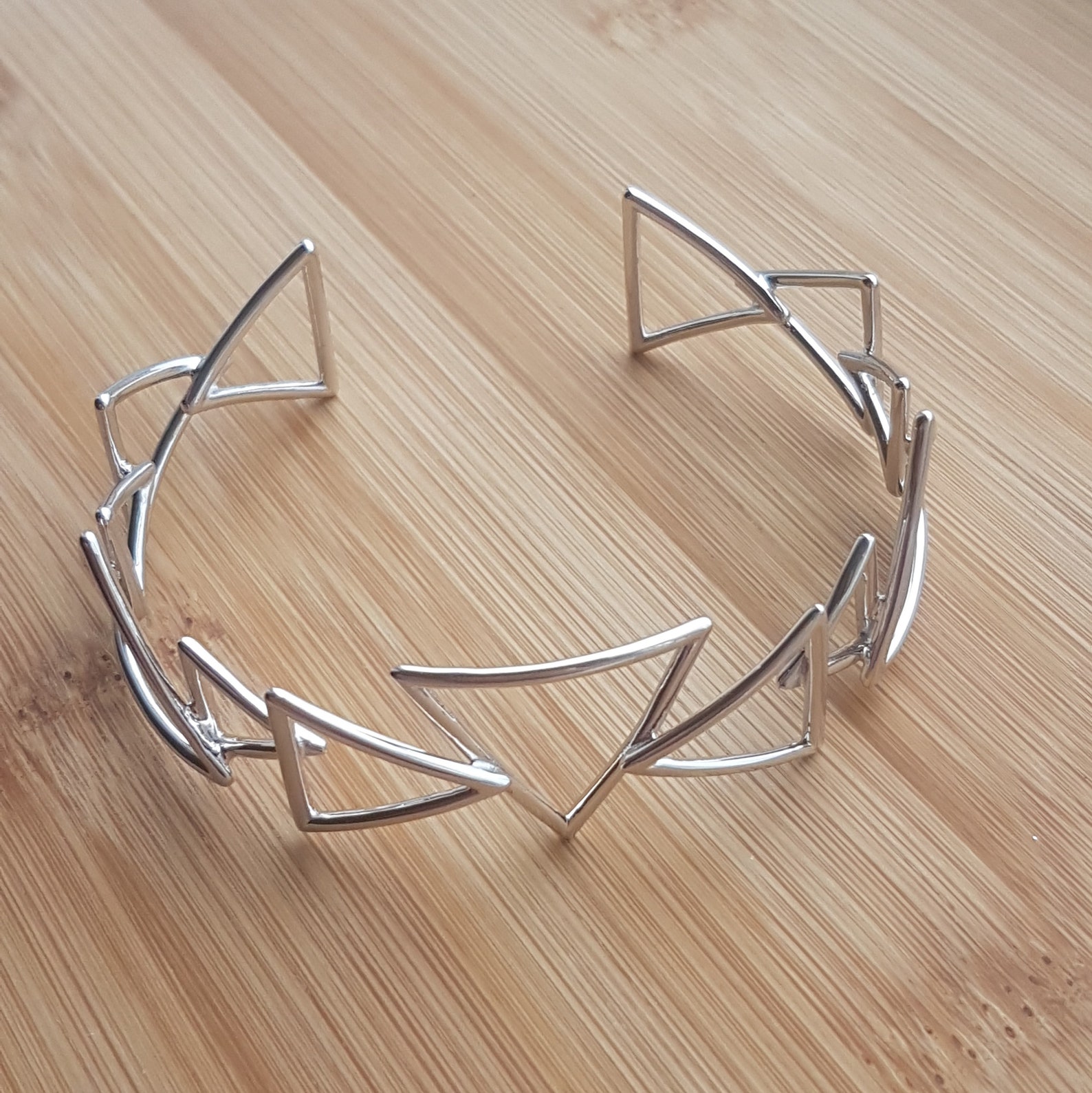 Geometric Cuff Bracelet Sterling Silver Three Peaks Triangle - Etsy