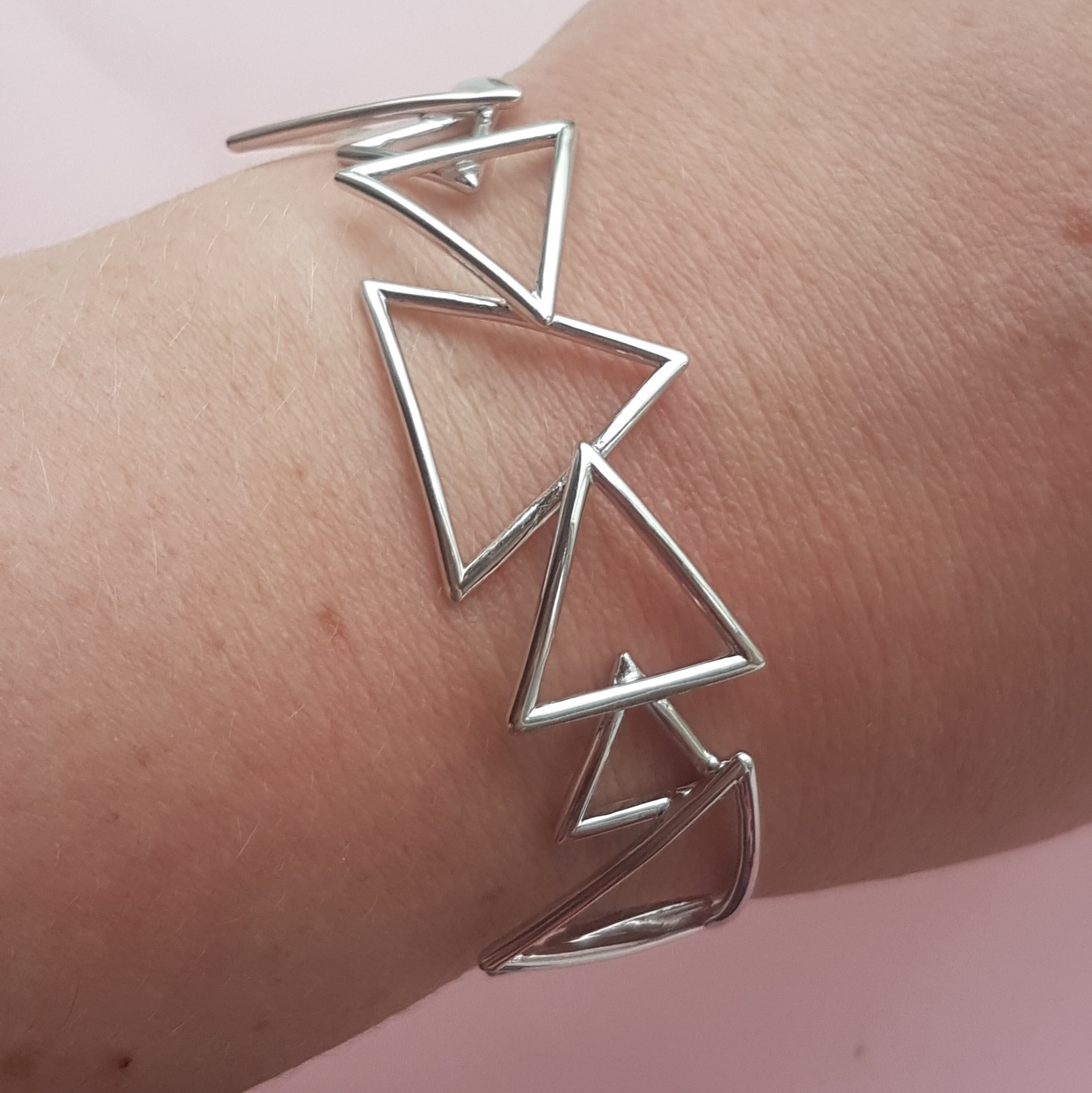 Geometric Cuff Bracelet Sterling Silver Three Peaks Triangle - Etsy