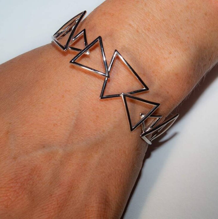 Geometric Cuff Bracelet Sterling Silver Three Peaks Triangle - Etsy