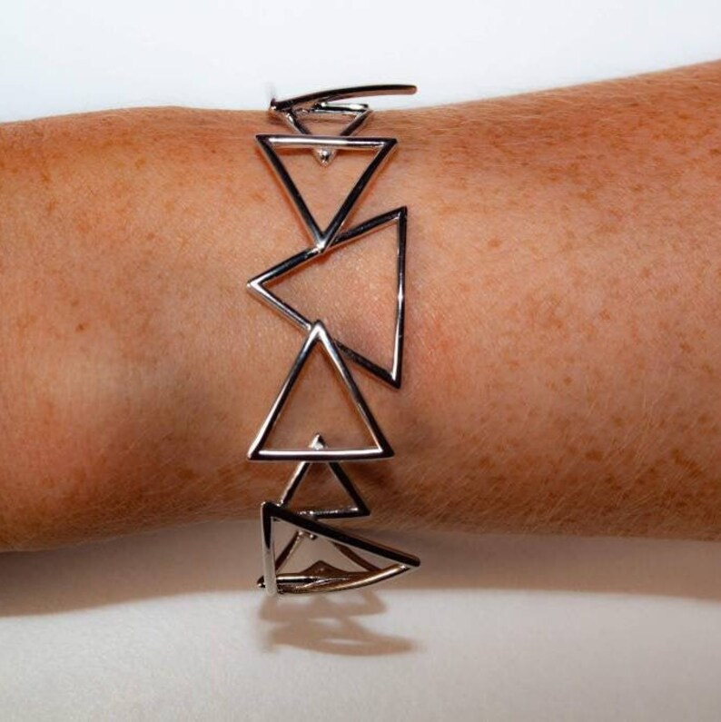 Geometric Cuff Bracelet Sterling Silver Three Peaks Triangle | Etsy