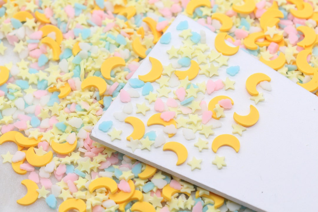 Moon and Star Mix Polymer Clay Sprinkles, Kawaii Moon Star Clay Slices ...