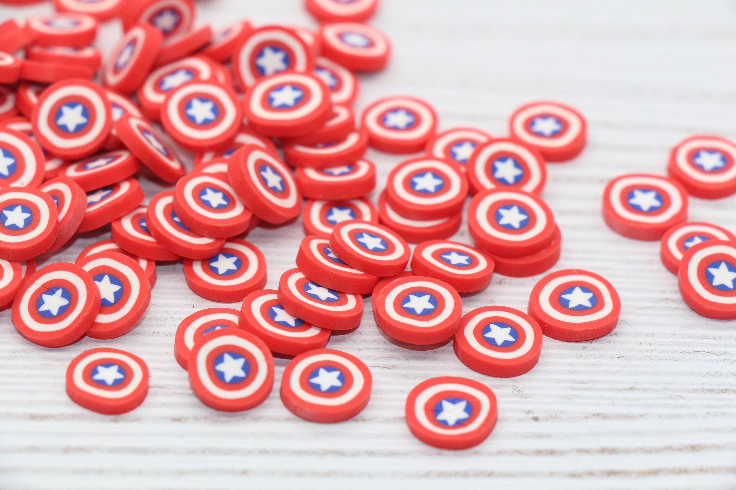 Large 10mm Captain America Shield Polymer Clay Sprinkles, Embellishment ...
