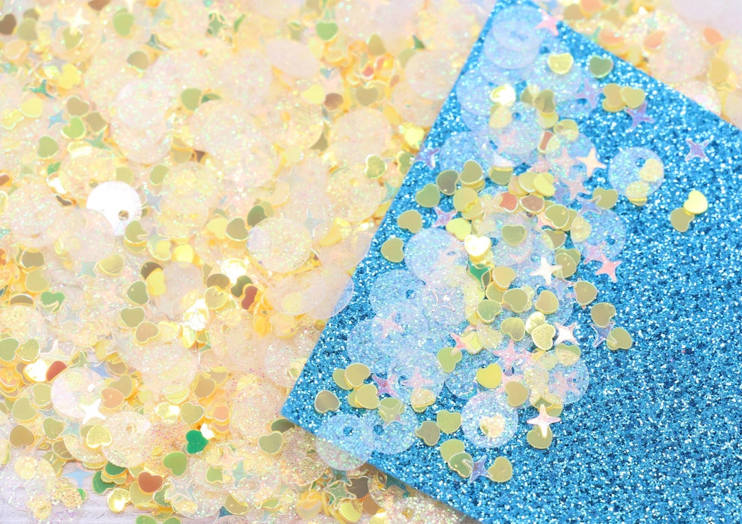 Yellow Glitter, Star and Heart Iridescent Glitter, Resin Embellishment ...