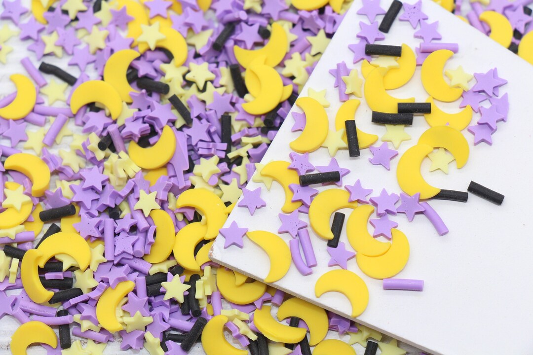 Moon and Star Mix Polymer Clay Sprinkles, Kawaii Moon Star Clay Slices ...