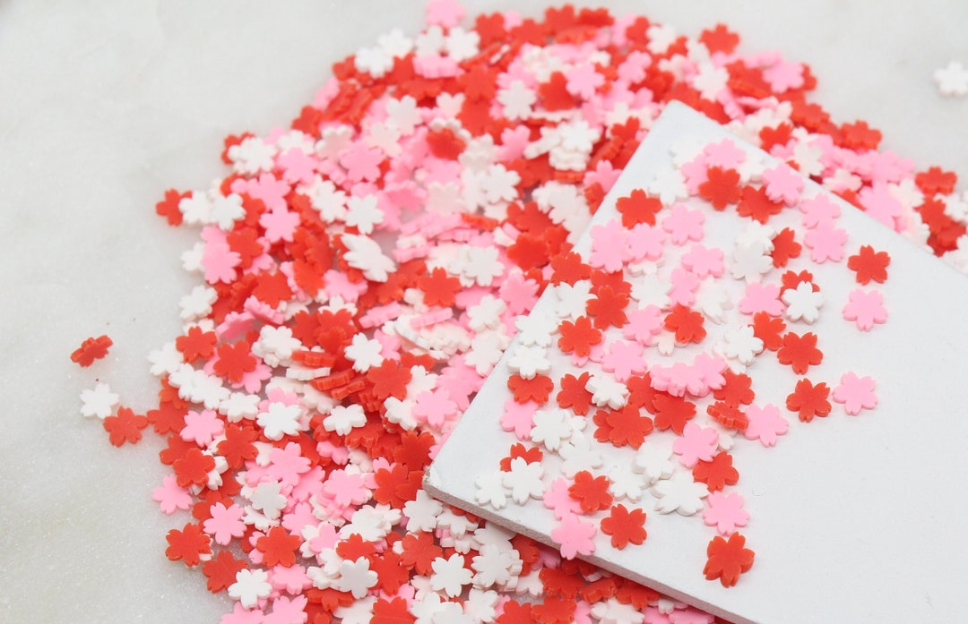 Sakura Flower Polymer Clay Sprinkles, Pink Red White Flower Clay Slices ...