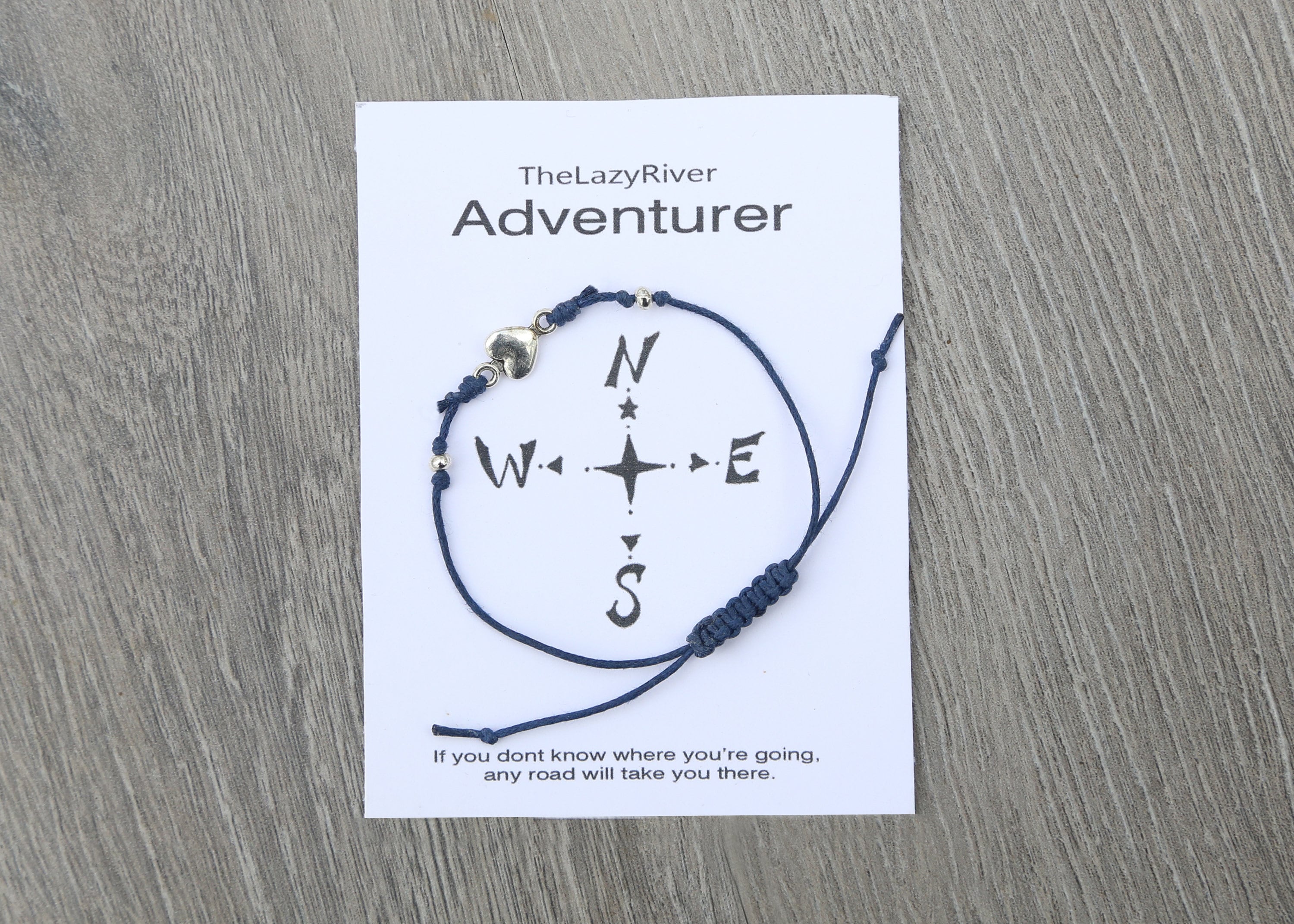 Navy Blue String Bracelet, Silver Heart Charm, Silver Beads - Etsy